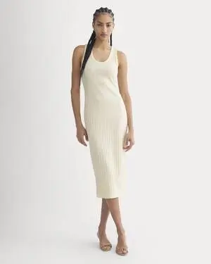 Everlane Scoop-neck Midi Dress In Pointelle Knit - Lemon Icing