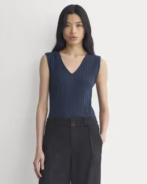 Everlane Quince V-neck Pointelle Tank Top - Deep Navy