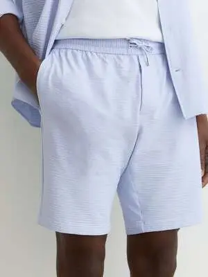 REISS Ajay Seersucker Drawstring Shorts - Soft Blue