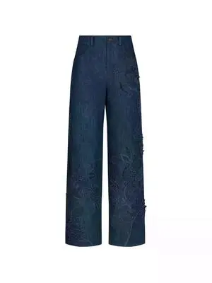 Oscar De La Renta Flower-detail Denim Jeans - Blue