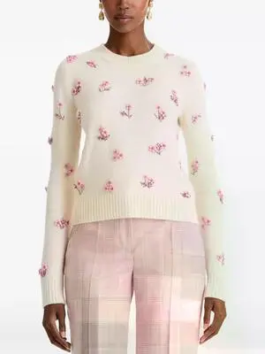 Oscar De La Renta Flower-detail Sweater - Neutrals