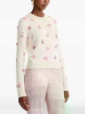 Oscar De La Renta Flower-detail Sweater - Neutrals