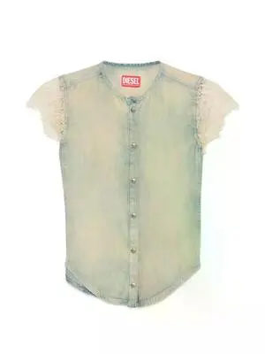DIESEL® Denim And Lace Short Sleeve Shirt - Blue