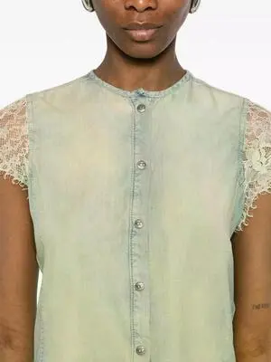 DIESEL® Denim And Lace Short Sleeve Shirt - Blue