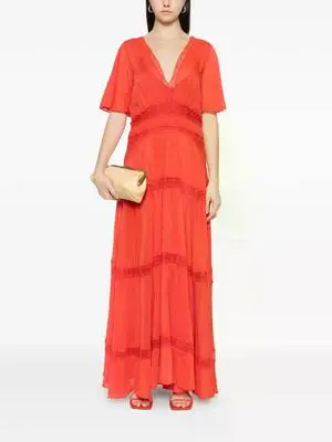 FORTE_FORTE Lace V-neck Maxi Dress - Orange