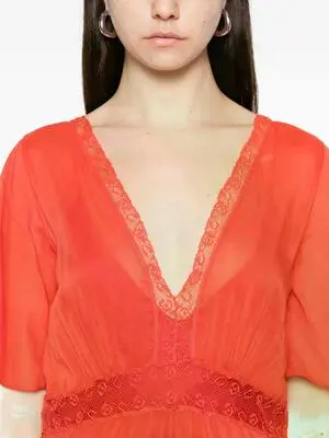 FORTE_FORTE Lace V-neck Maxi Dress - Orange
