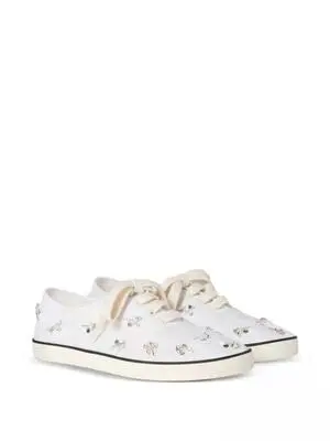 Miu Miu Embroidered Crystal Embellished Canvas Sneakers - White
