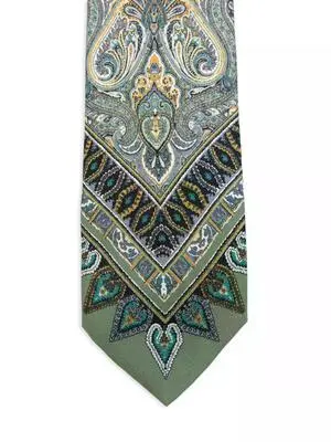 Etro Paisley Print Neck Tie - Green
