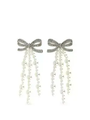 SELF-PORTRAIT Bow Pearl Earrings - Silver