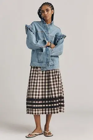 Maeve Denim Ruffle Trucker Jacket