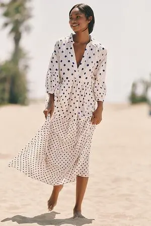 CELANDINE Printed Tiered Shirtdress - Dark Navy