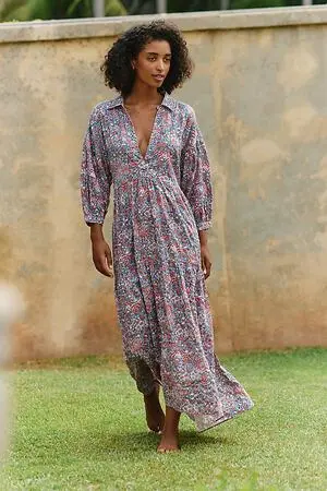 CELANDINE Printed Tiered Shirtdress - Purple Pattern