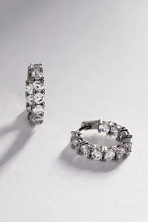 Anthropologie Crystal Tennis Huggie Earrings - Silver