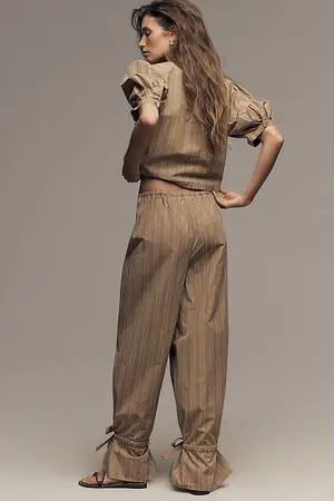 THE TINY BIG SISTER Striped Ankle-tie Trousers - Brown Stripe