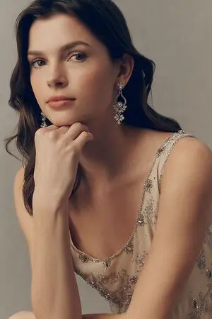 Anthropologie Pearl And Crystal Chandelier Drop Earrings