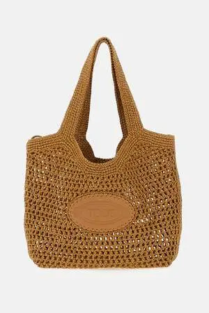 TOD'S Medium Raffia Crochet Tote Bag - Brown
