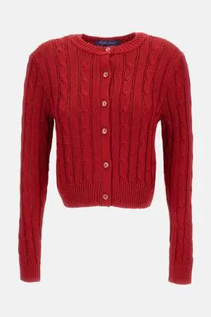 Ralph Lauren Crewneck Silk Cardigan Rosso