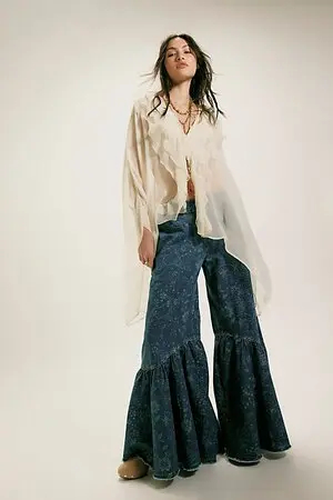 Free People We The Free Sunshine Mid-rise Wide-leg Jeans - Bluejay Combo