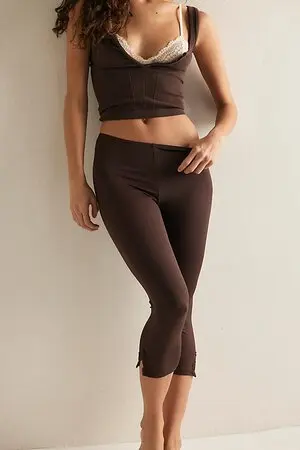 Only Hearts Fitted Capris With Lace Trim - Caffeine