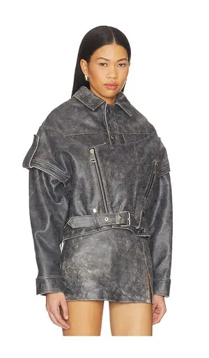 MANOKHI Vintage Leather Oversized Jacket