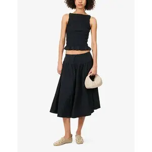 PEACHY DEN Deba Shirred Woven Top - Onyx