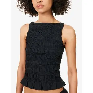 PEACHY DEN Deba Shirred Woven Top - Onyx