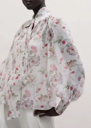 ME+EM Printed Silk Blouse With Cami And Tie