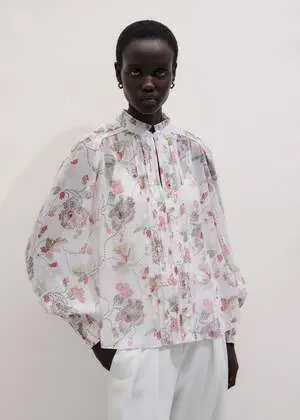 ME+EM Printed Silk Blouse With Cami And Tie