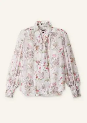 ME+EM Printed Silk Blouse With Cami And Tie