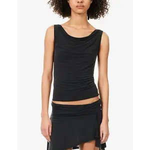 PEACHY DEN Stretch-woven Top - Graphite