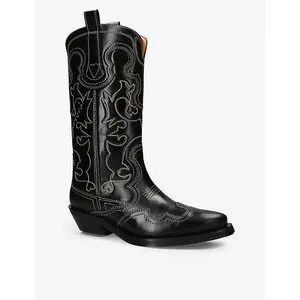 GANNI Mid Shaft Leather Cowboy Boots
