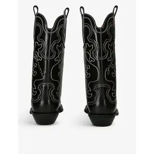 GANNI Mid Shaft Leather Cowboy Boots