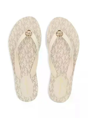 Michael Kors Posie Logo Charm Flip Flops - Neutrals