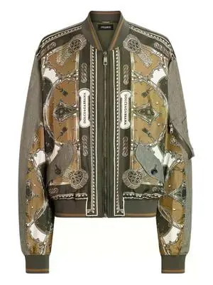 Dolce & Gabbana Printed Zip Bomber Jacket - Green