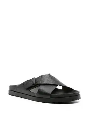 DOUCAL'S Leather Crossover Strap Slides - Black