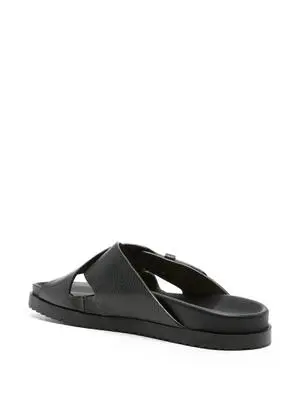DOUCAL'S Leather Crossover Strap Slides - Black