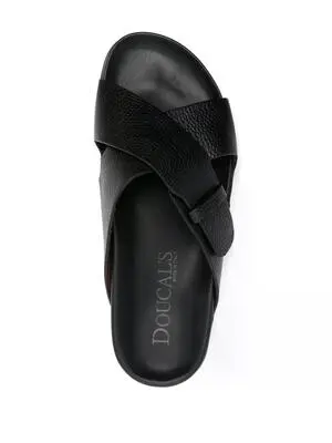 DOUCAL'S Leather Crossover Strap Slides - Black