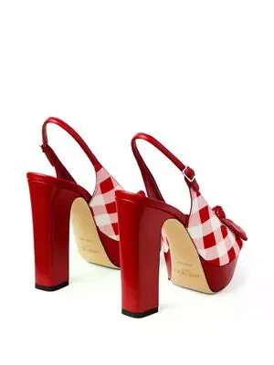 JIMMY CHOO Ziva 120 Gingham Cotton And Nappa Leather Platform Sandals