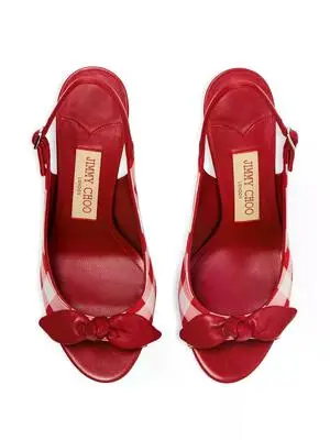 JIMMY CHOO Ziva 120 Gingham Cotton And Nappa Leather Platform Sandals
