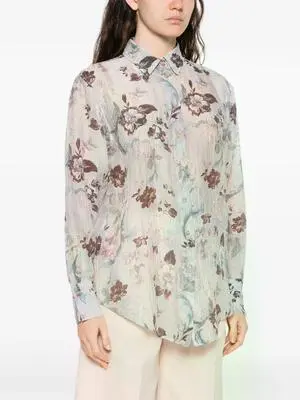 FORTE_FORTE Floral-pattern Long-sleeve Shirt - Blue