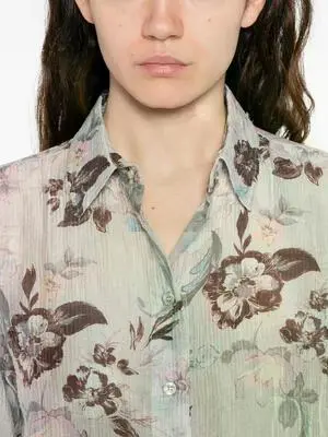 FORTE_FORTE Floral-pattern Long-sleeve Shirt - Blue