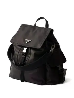 Prada Leather Backpack With Enamel Triangle Logo - Black