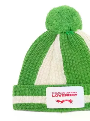 CHARLES JEFFREY Striped Pompom Beanie - Green