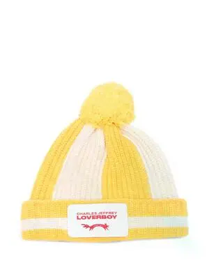 CHARLES JEFFREY Striped Beanie Hat - Yellow