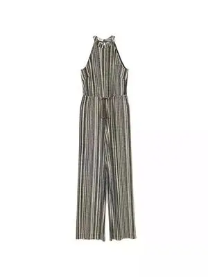 SIYU Striped Drawstring-waist Jumpsuit - Black