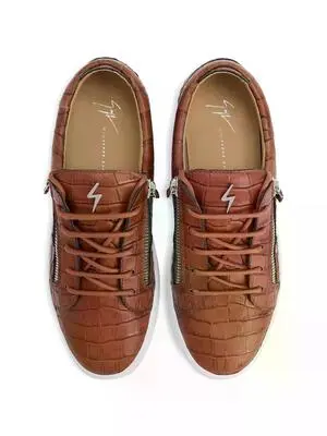 GIUSEPPE ZANOTTI Frankie Crocodile Print Leather Sneakers - Brown