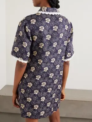 Sea Gloria Embroidered Printed Linen Mini Dress