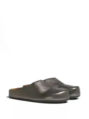 Marni Metallic Nappa Leather Sabots - Grey