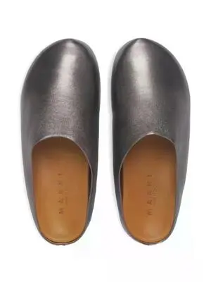 Marni Metallic Nappa Leather Sabots - Grey