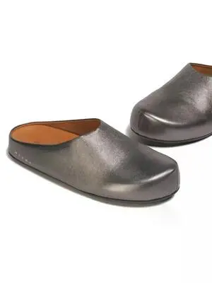 Marni Metallic Nappa Leather Sabots - Grey